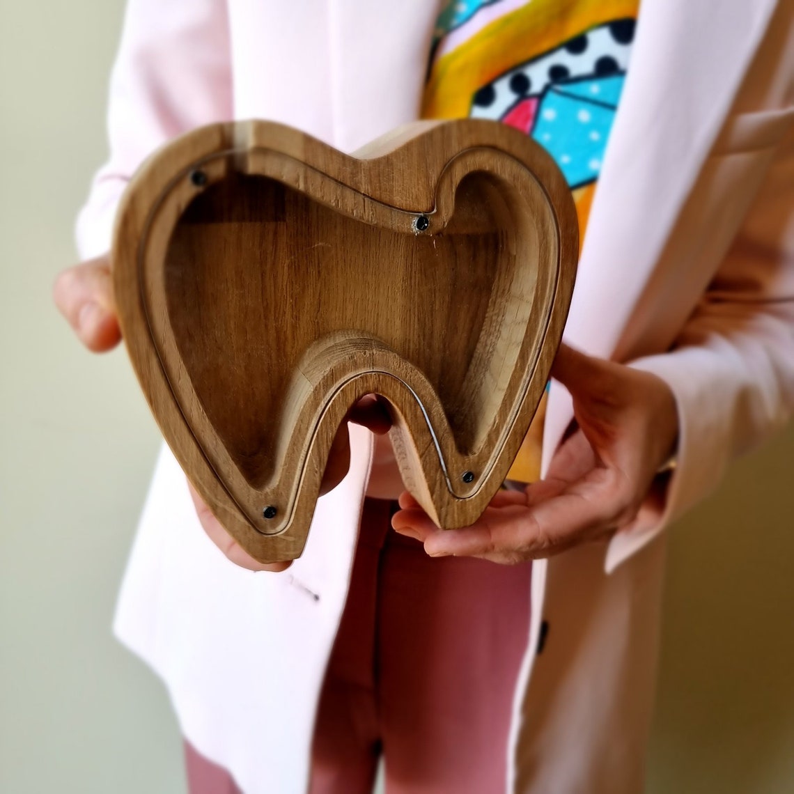 Tooth Fairy Piggy Bank Wooden Tooth Shape Coin Bank - Etsy