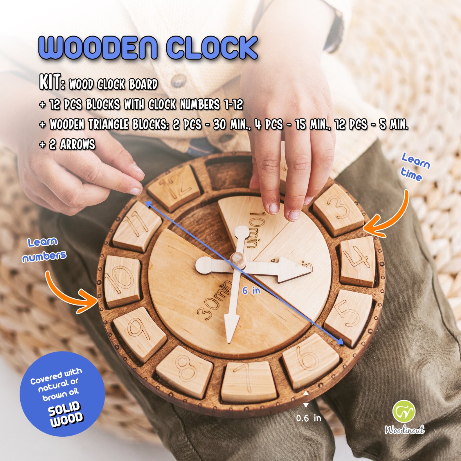 Montessori Clock Telling Time Learning Toys Educational Kids - Etsy