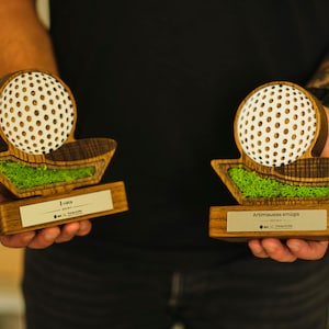 Wooden Golf Trophy - Award With Personalized Engraving, Elegant Golf ...