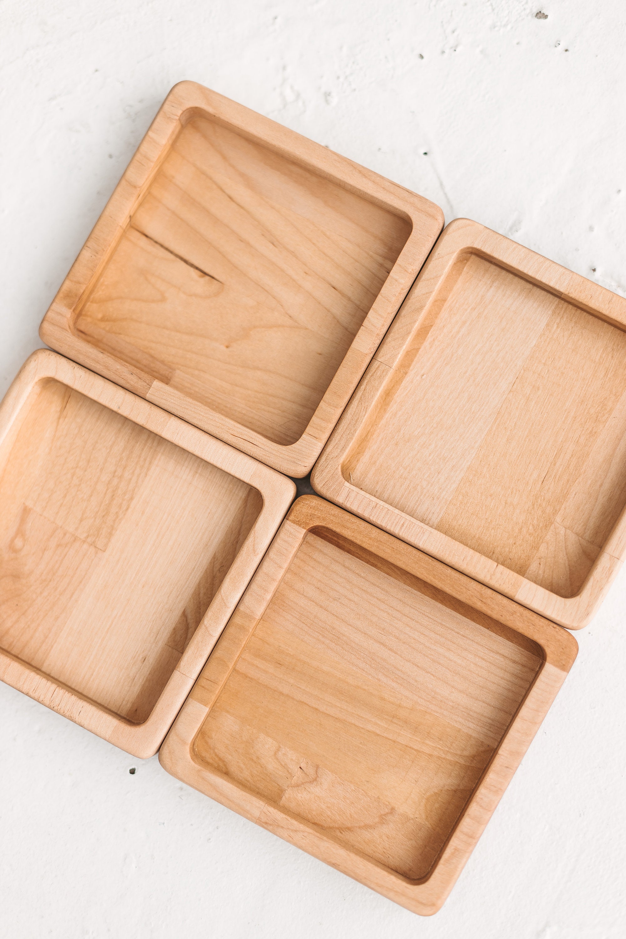 Square wood decorative tray 4 sizes 2 colors Solid wood | Etsy