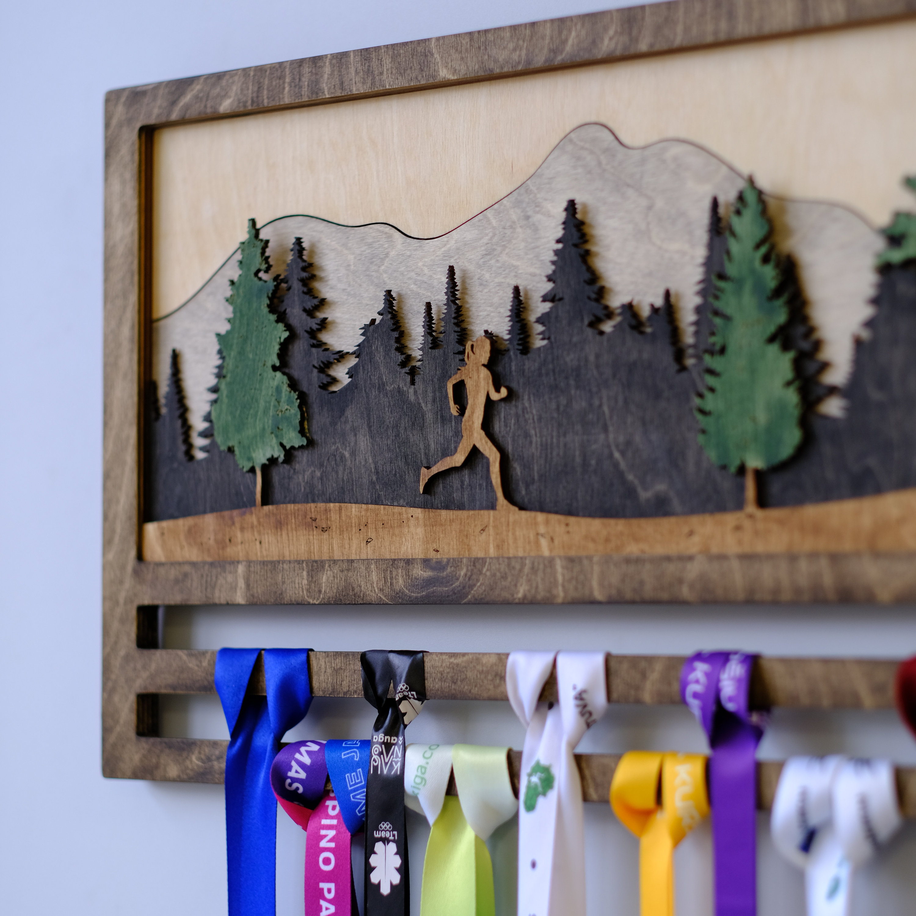 Personalized Running Medal Holder, Women's Medal Hanger, Custom Wooden ...