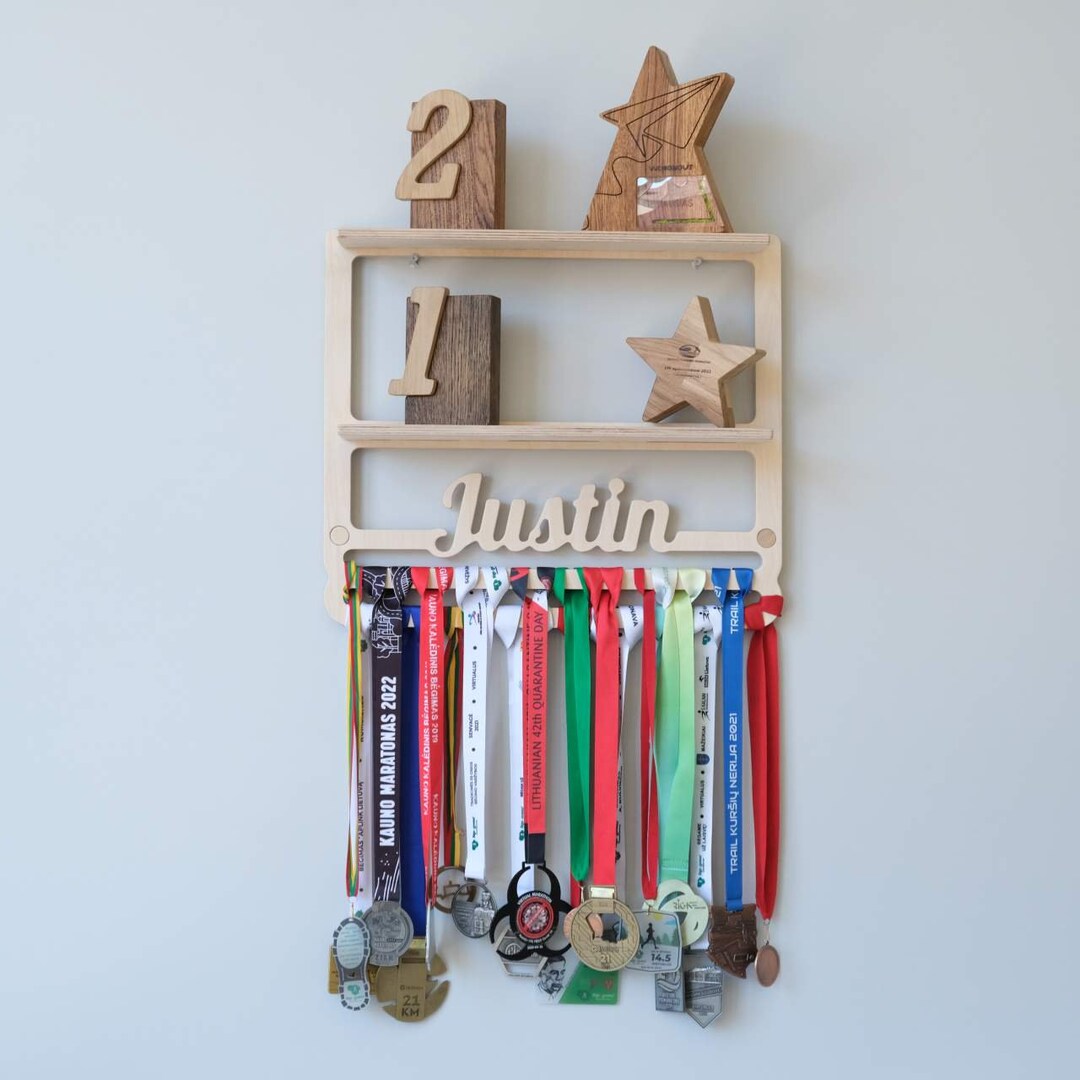 Custom Medal Hanger With Double Shelf, Birthday Gift for Kids, Running ...