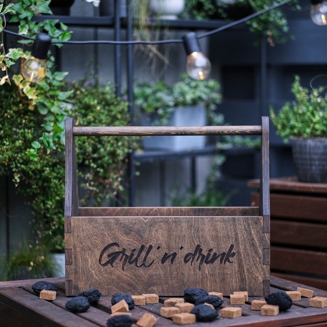 Wooden Grill Toolbox, Primitive Carpenter Tool Box Carrier, Rustic ...