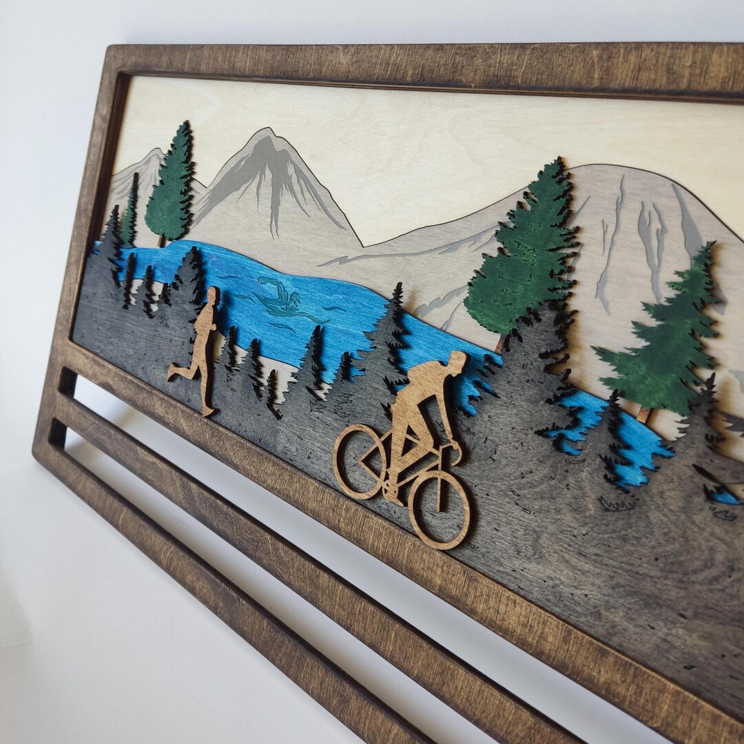 Triathlon Medal Display, Personalized Medal Hanger, Swimmer Wall Art ...