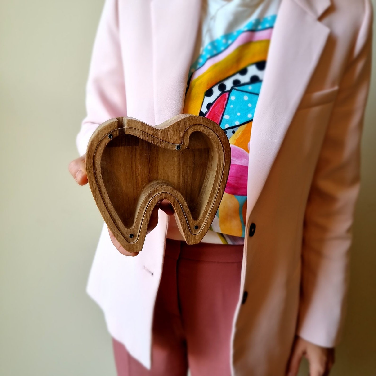 Tooth Fairy Piggy Bank Wooden Tooth Shape Coin Bank - Etsy