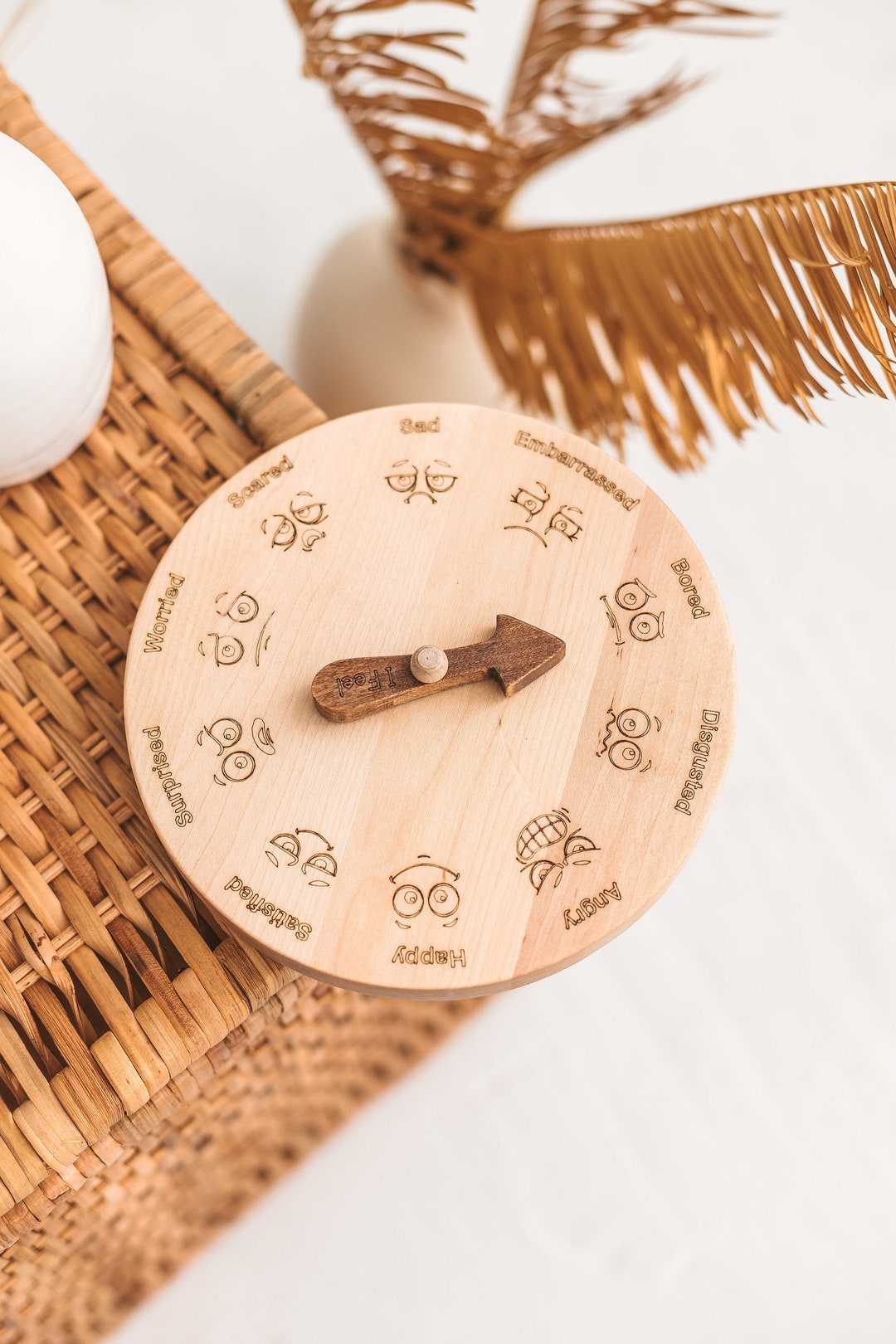 Wood Emotion and Feelings Wheel, Kids Learn 10 Different Feelings and ...