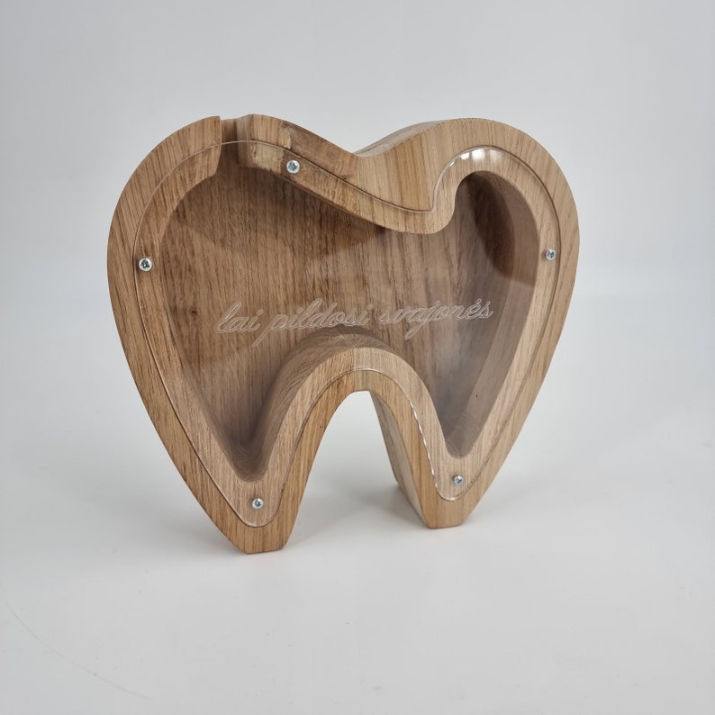 Tooth Fairy Piggy Bank Wooden Tooth Shape Coin Bank - Etsy
