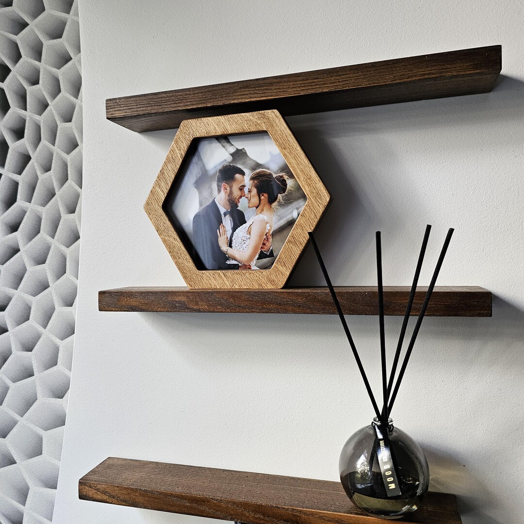 Small Hexagon Picture Frame, Wood Photo Frame, Wall Decor, Mini Photo ...