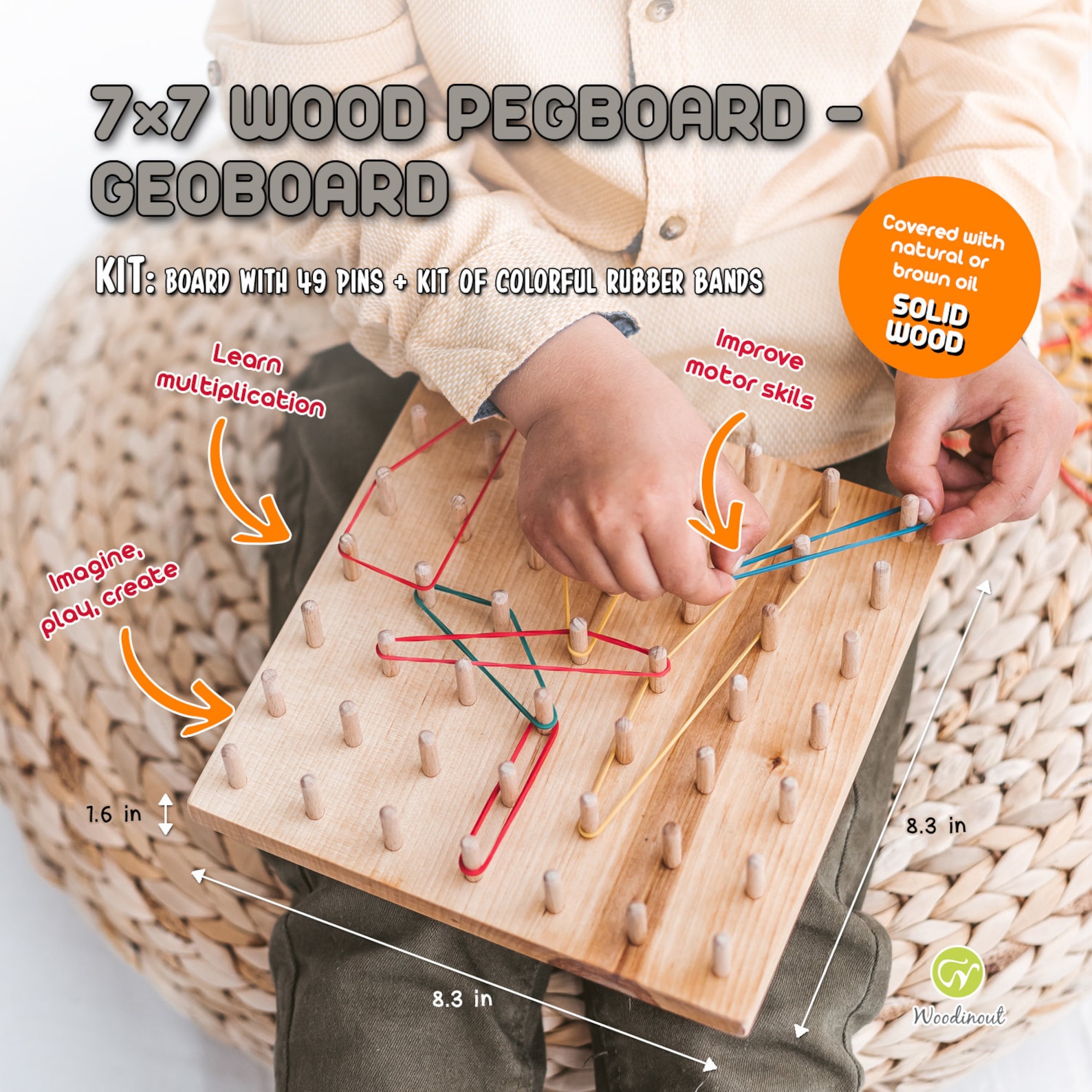 Hardwood Geo Board, Montessori Toddler Learning Toys & Activities ...