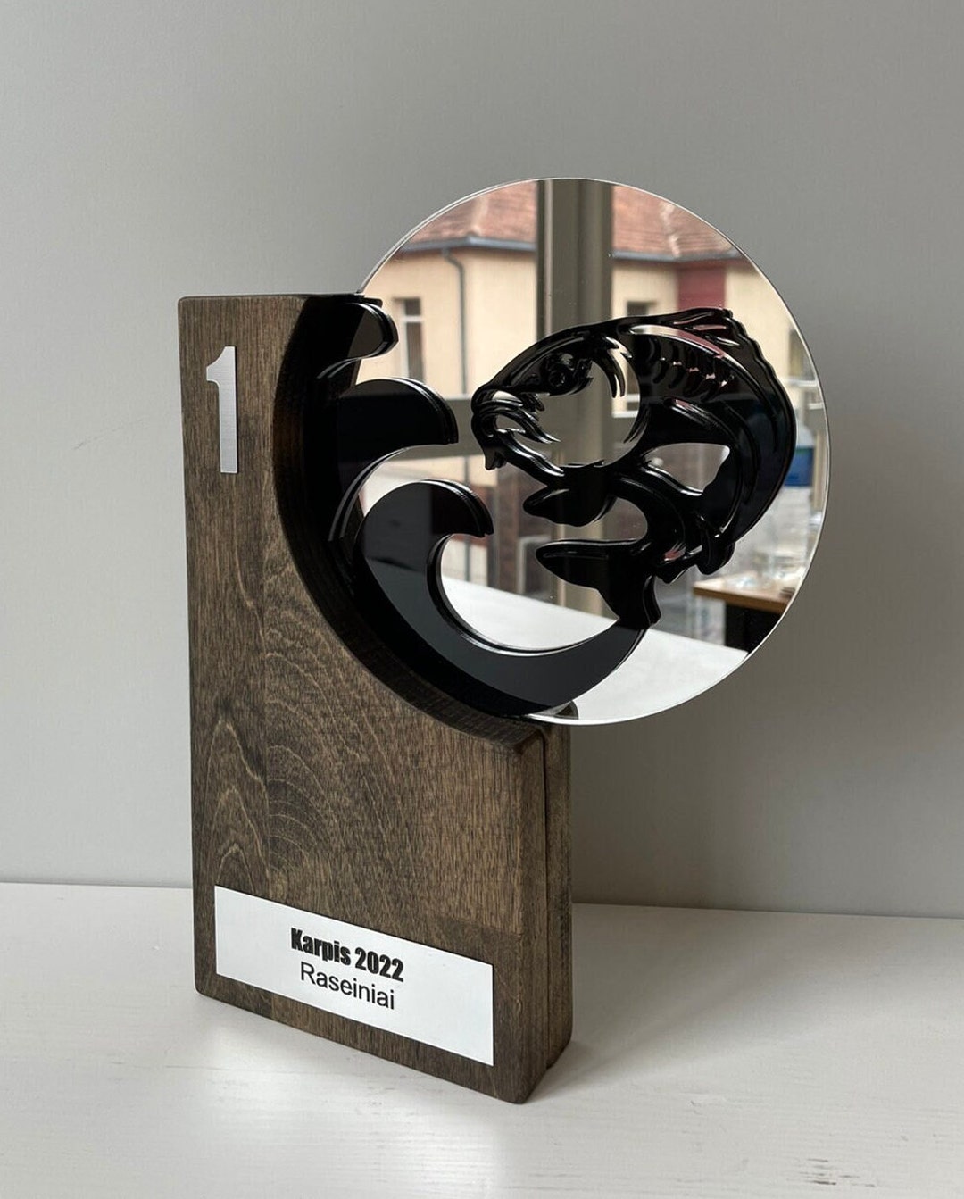 Modern Fishing Trophy, Personalised Fishing Award, Engraved Custom ...