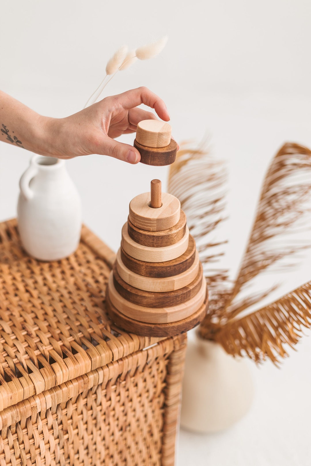 Wooden Ring Stacker Toy, Stacking Toys for Baby From Montessori and ...