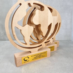 Wooden Globe Award - Personalized Trophy, Customizable World Map Award ...