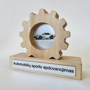 Custom Moto Sport Award, Engraved Wooden Cogwheel Trophy, Custom ...