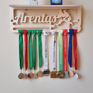 Double Shelf Medal Display Hanger With Custom Name and Sports Figure ...