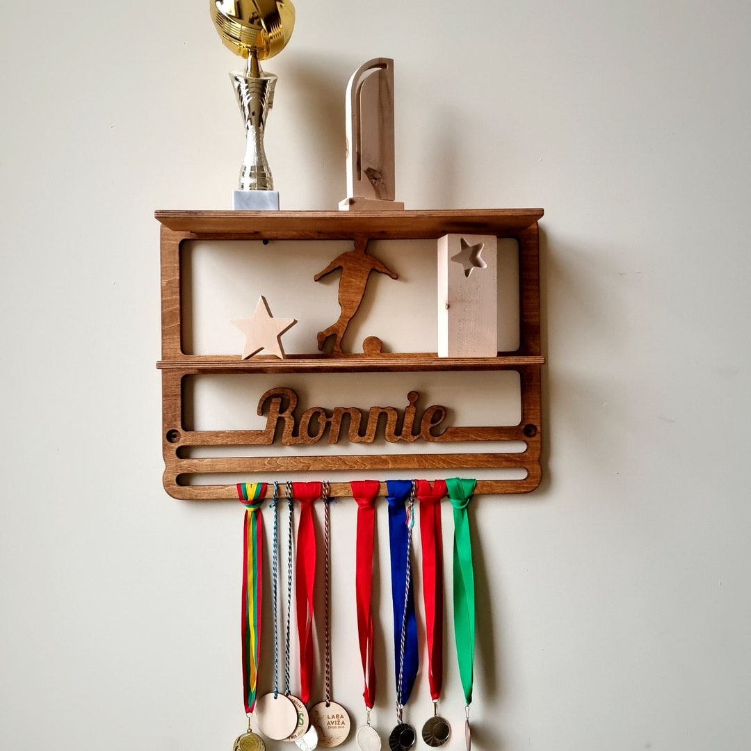Wooden Tropfies Shelf and Rack Double Medal Display Hanger With Custom ...