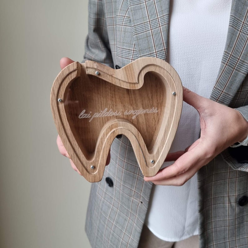 Tooth Fairy Piggy Bank Wooden Tooth Shape Coin Bank - Etsy