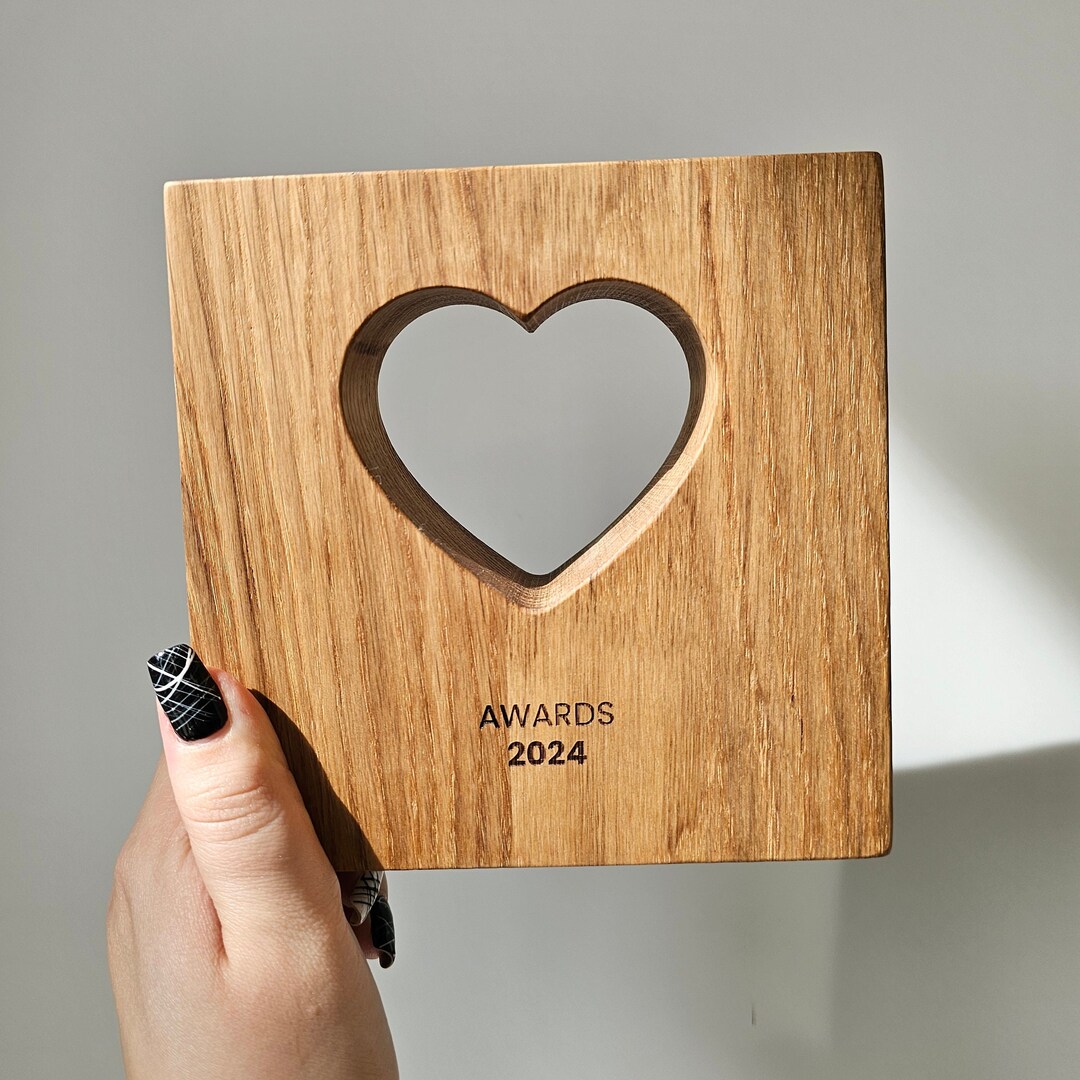 Handcrafted Heart Form Trophy, Engraved Custom Wooden Trophy, Unique ...