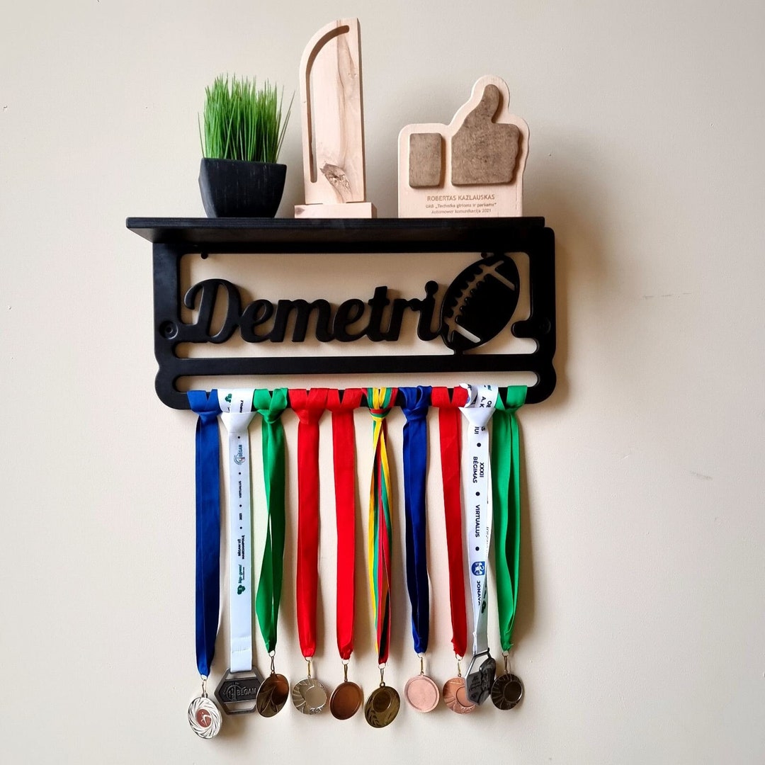 Personalized Trophy Shelf and Medal Holder - Medal Display Hanger With ...