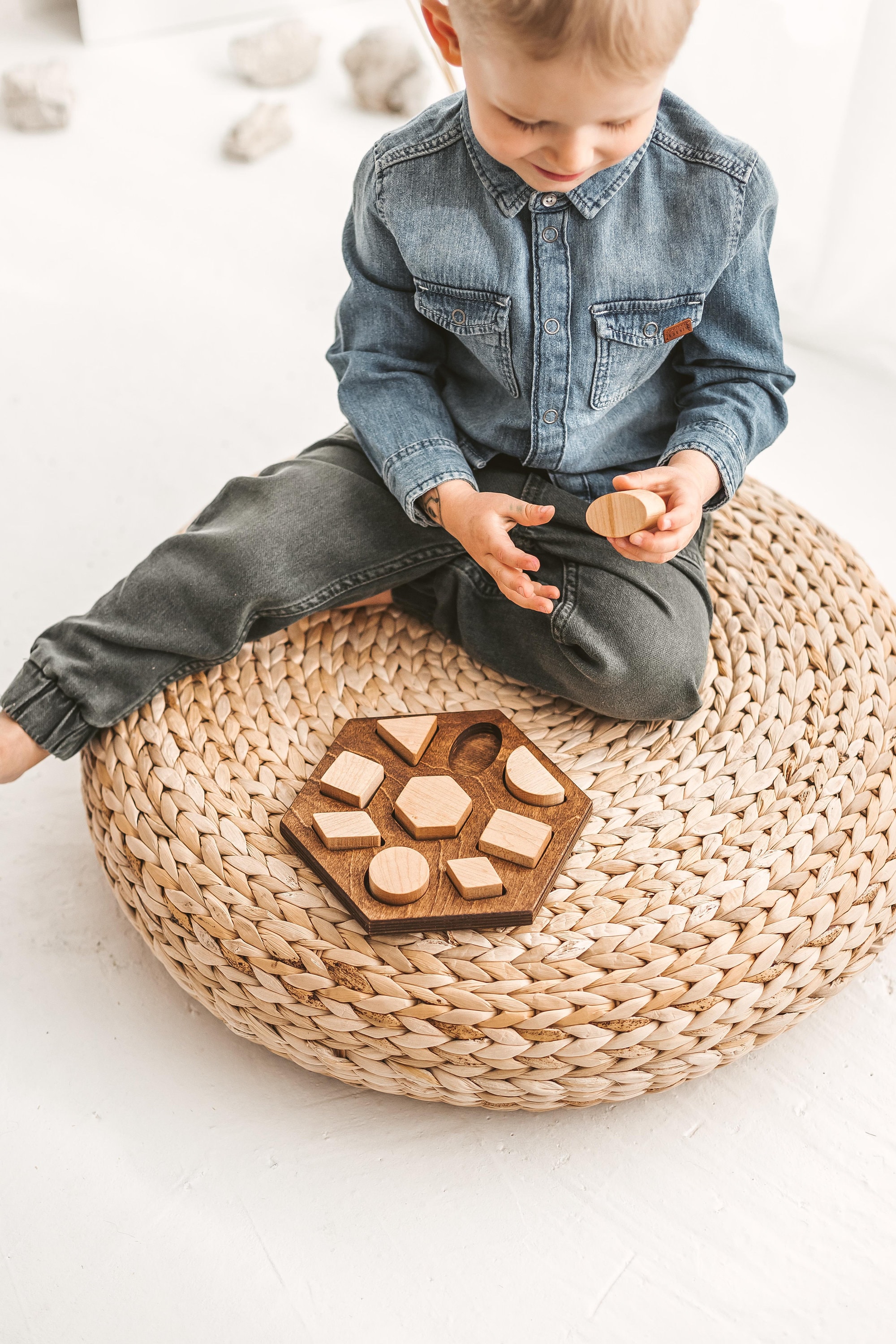 Wooden Shapes Puzzle - Blocks Sorter - Educational Learning Gift for ...