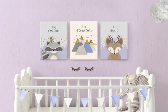 Woodland nursery animal canvas art baby animal canvas wall | Etsy