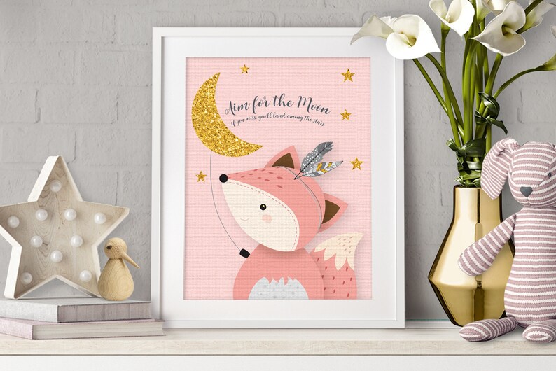 Fox Print Nursery Wall Art Woodlands Nursery Woodland Etsy