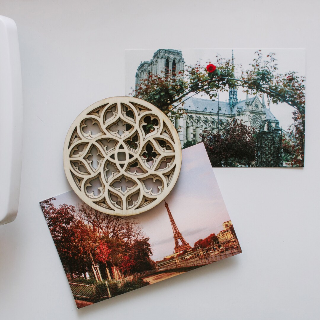 Gothic Rose Window Style Refrigerator Magnet and Wooden Drink Coaster ...