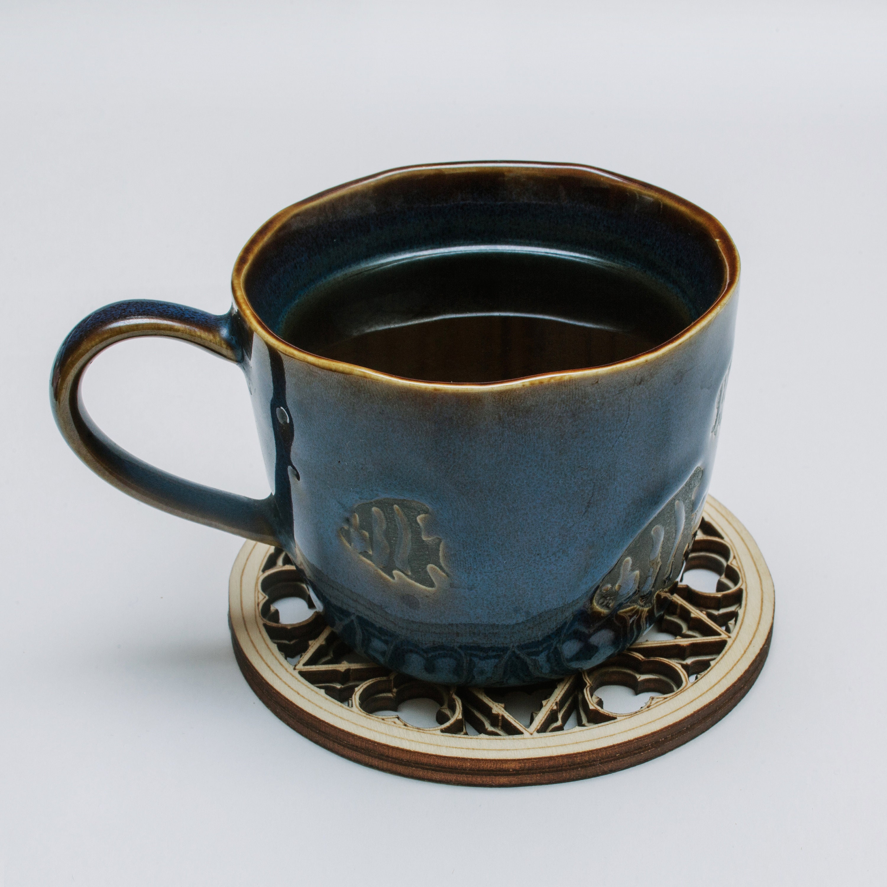 Gothic Rose Window Style Wooden Drink Coaster and Refrigerator Magnet ...