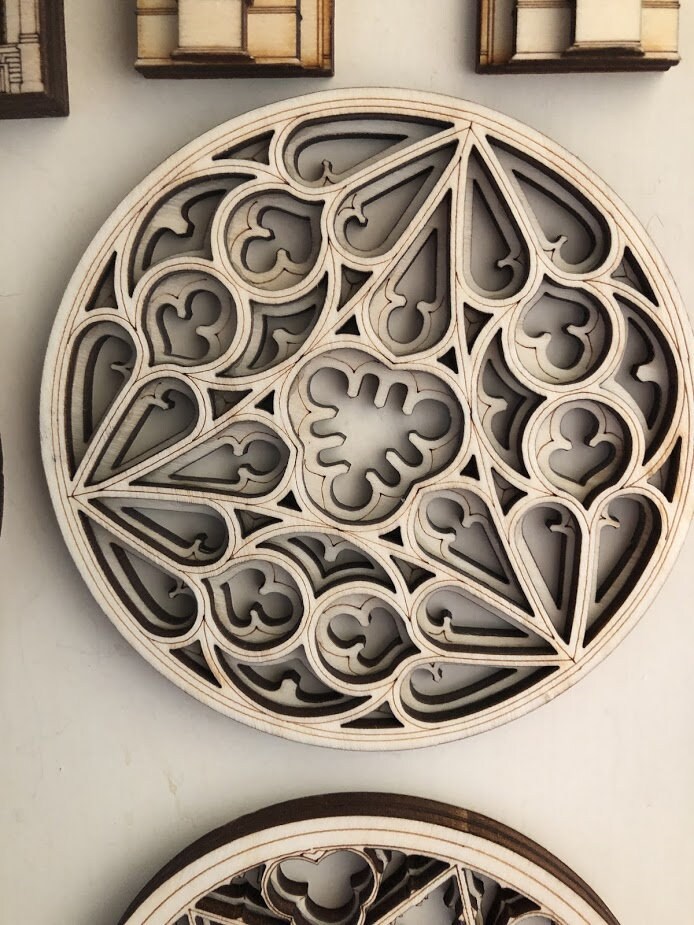 Gothic Rose Window Style Refrigerator Magnet and Wooden Drink Coaster ...