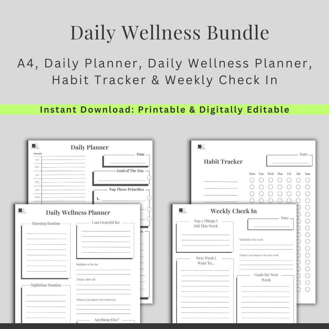Daily Planner, Wellness Planner Printable, Wellness Tracker Printable ...