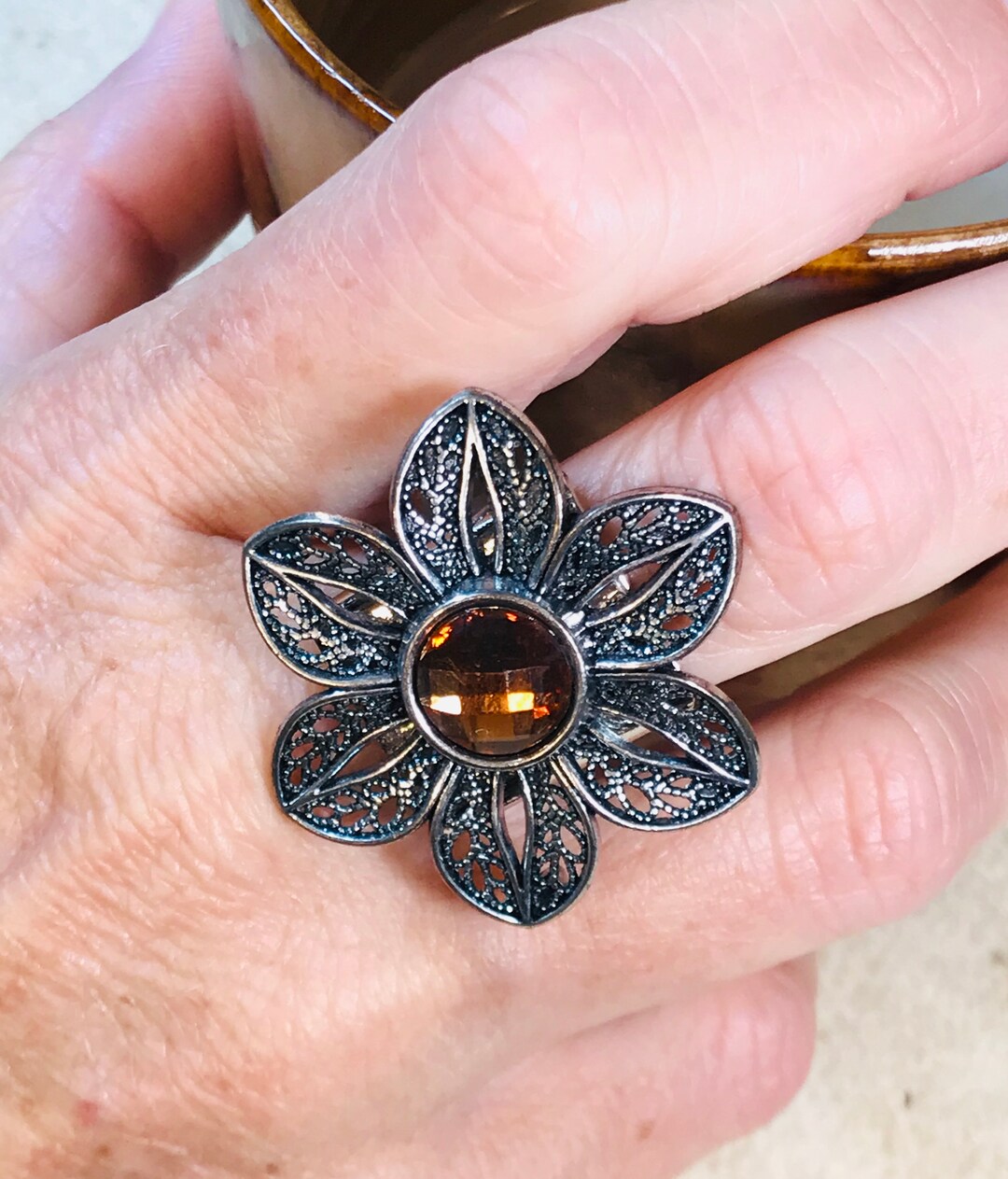 Flower Power Ring, Bohemian Ring, Vintage Ring, Adjustable Size Ring ...