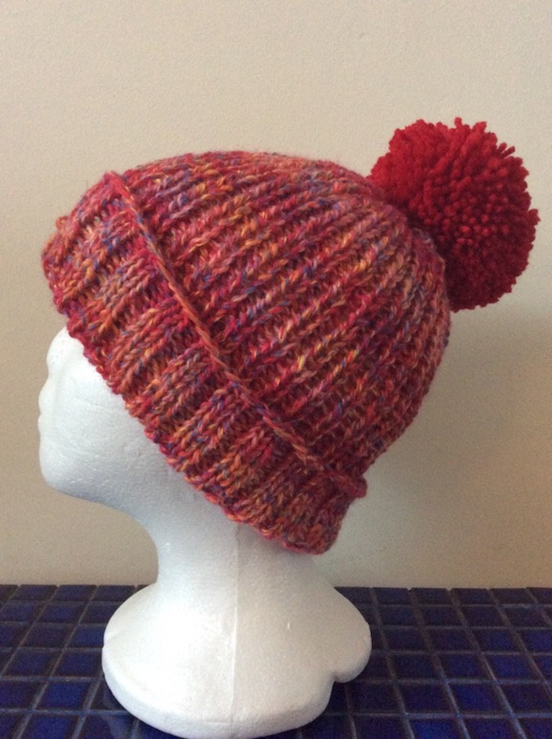Knitting Pattern for a Ribbed Bobble Hat in Chunky Yarn, 3 Sizes for ...