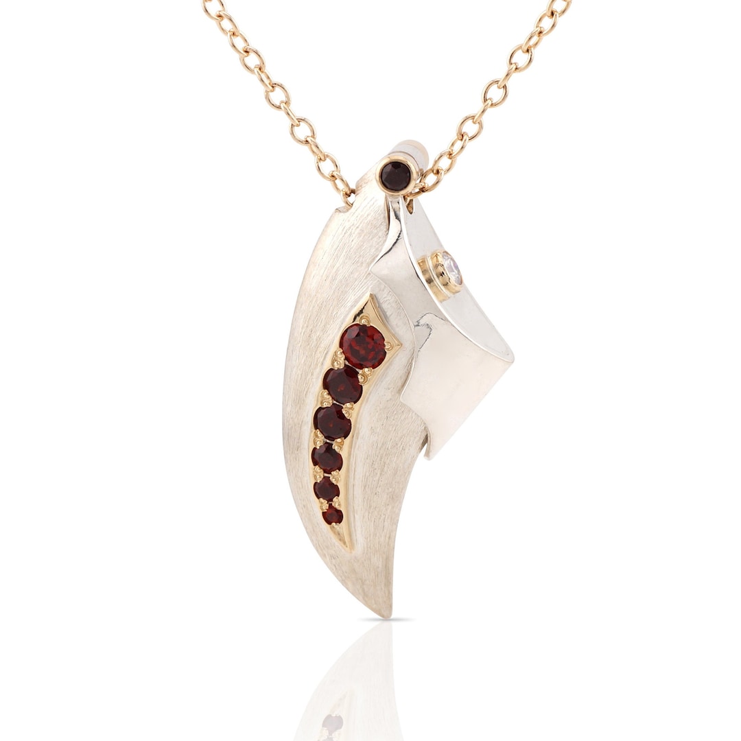 Garnet and Moissanite Reversible Locket Necklace Bear Claw Necklace ...