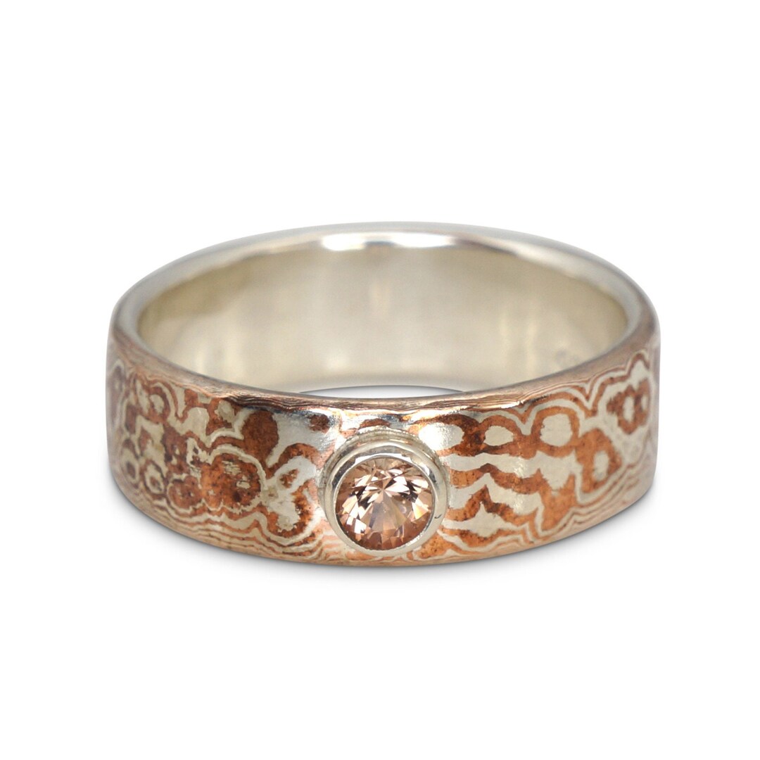 Oregon Sunstone and Mokume Ring Pink Oregon Sunstone Ring Damascus ...