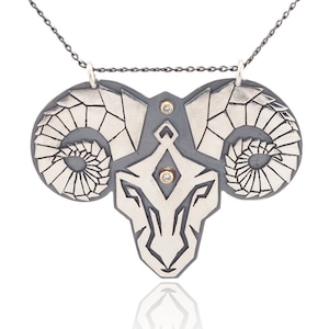 Dall Sheep Necklace - Ram Necklace - Diamond Sheep Face Necklace ...
