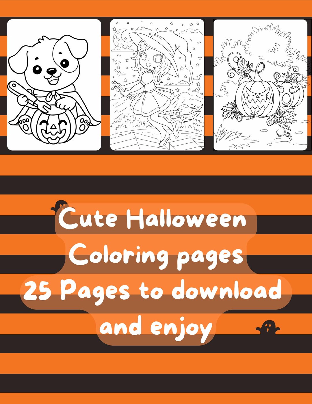 Cute and Spooky Halloween Coloring Pages - Etsy