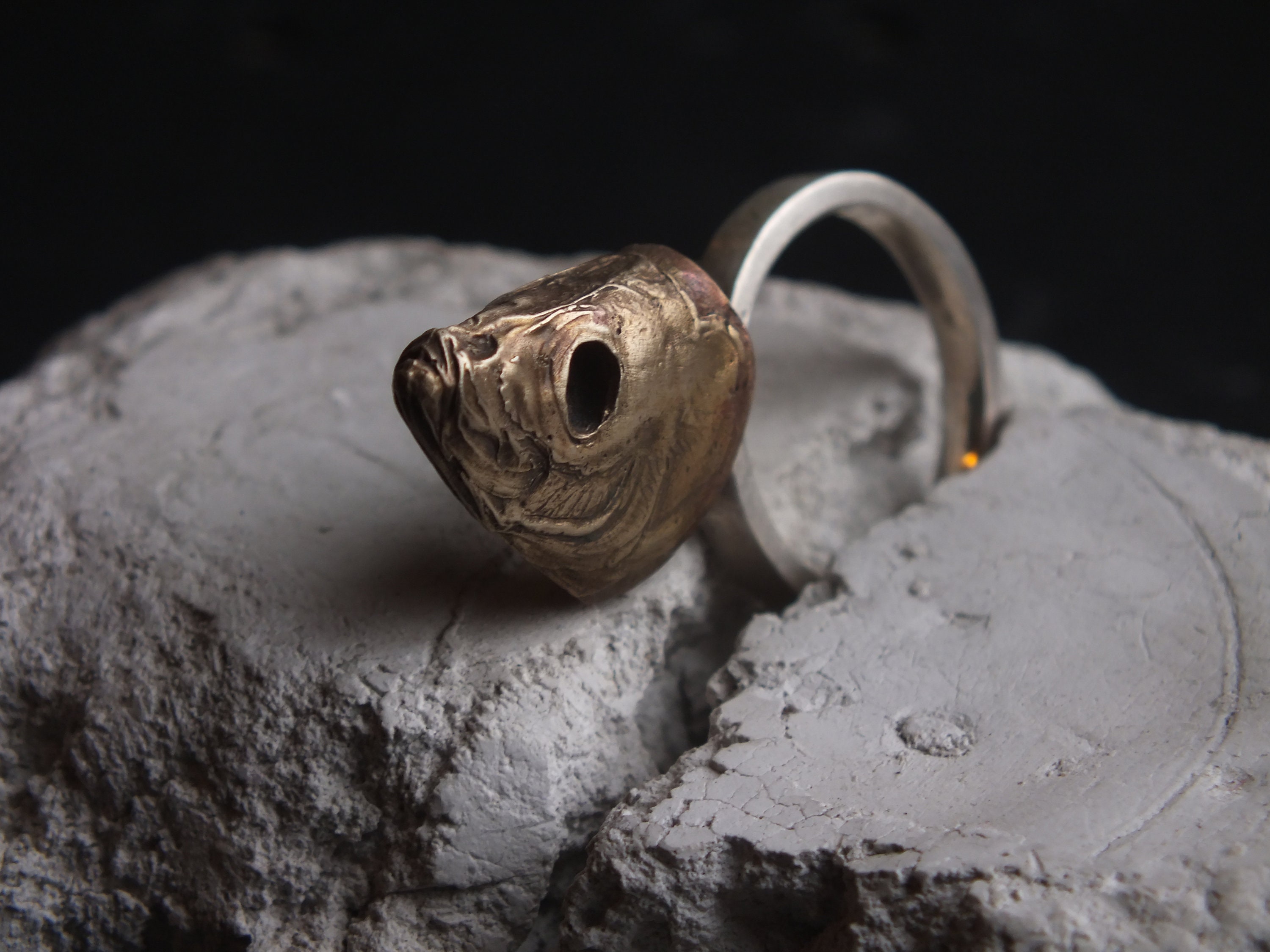 Realistic fish head ring simple silver band cast brass | Etsy