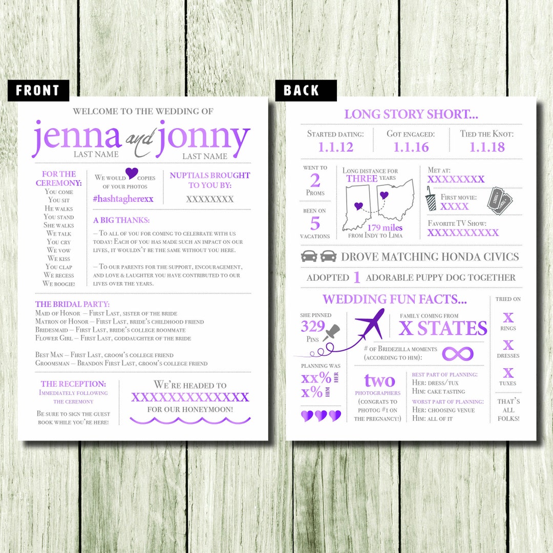 Infographic Wedding Program - Highly Customizable - Etsy