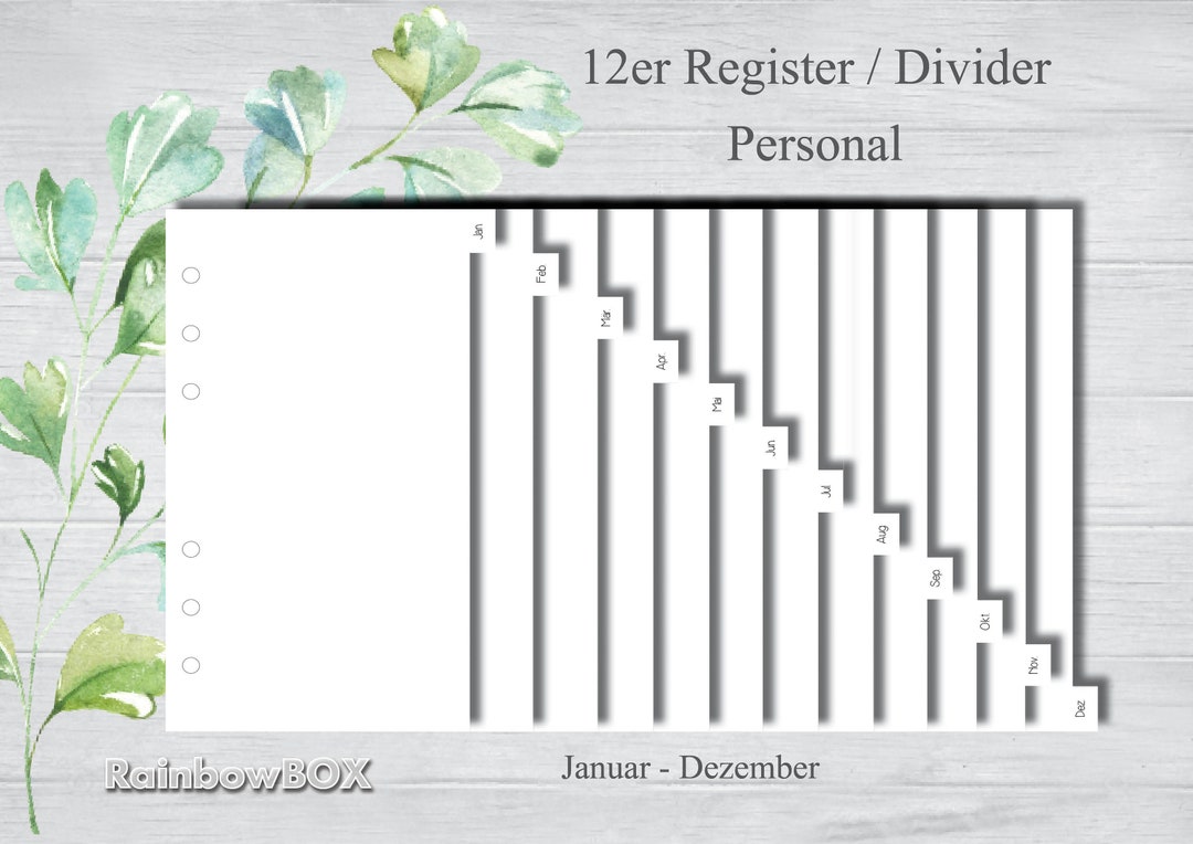 Register Divider reinweiß zum selber gestalten / 12er-Satz A5 / A6 oder ...