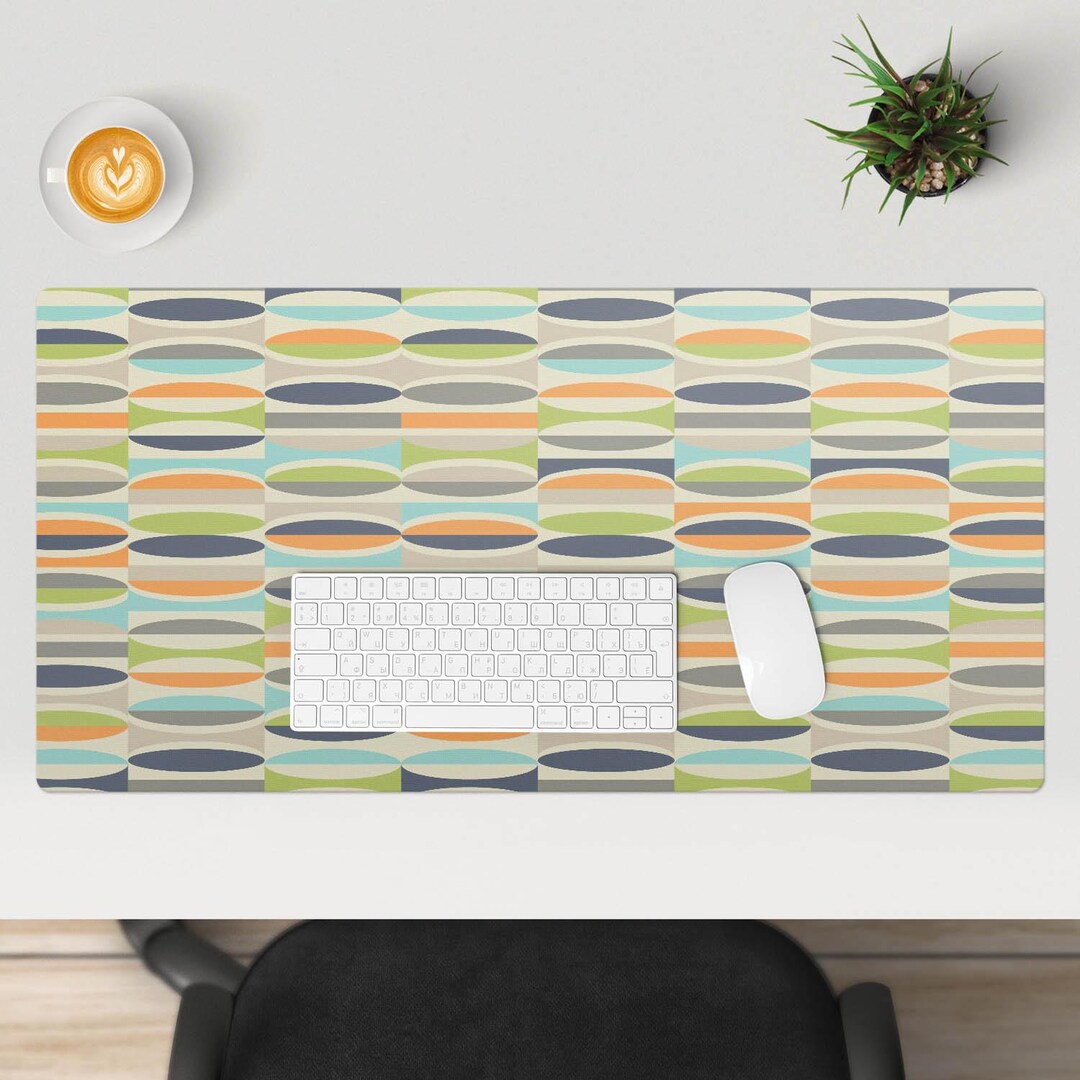 Oval Retro Pattern Desk Cover, Green Desk Mat, Table Protector Pad ...