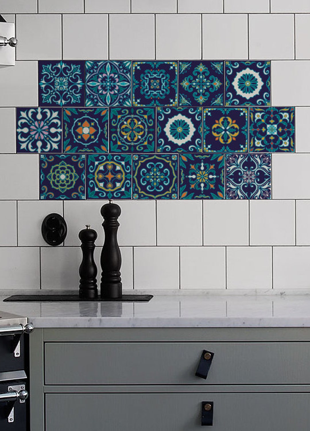 Blue Azulejo Tile Stickers, PACK OF 24, Removable, Ornamental, Moroccan ...