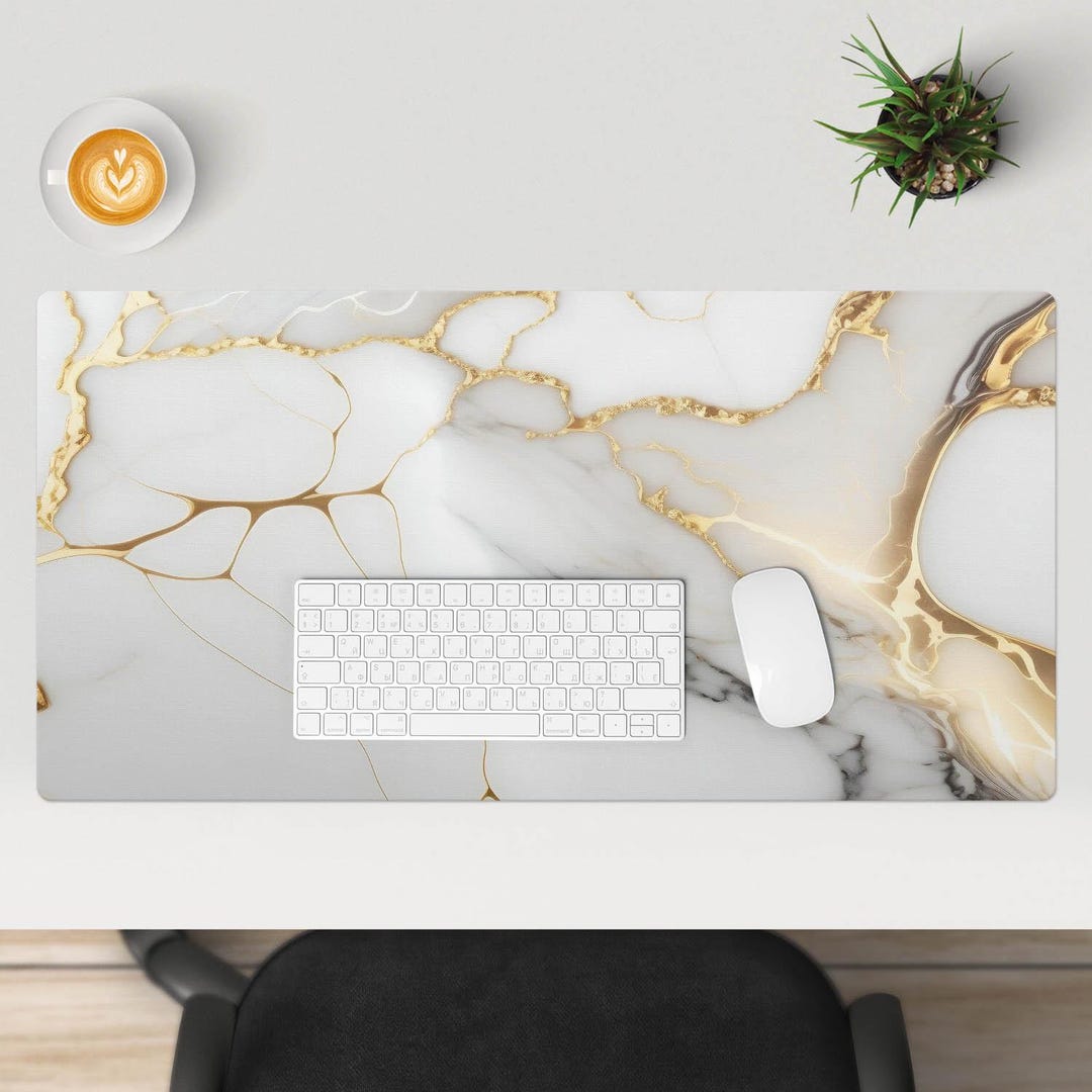 Marble Lines Desk Mat, White Desk Pad, PVC Table Protector, Textures ...