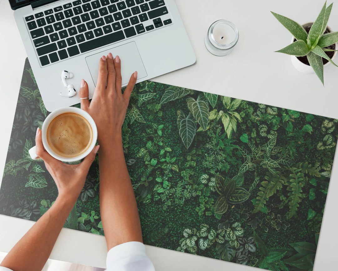 Leaf Wall Desk Mat, Green Desk Pad, PVC Table Protector, Flowers and ...