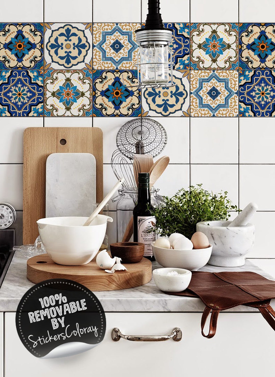 Oriental Damask Tile Stickers, PACK OF 24, Ethnic, Removable ...