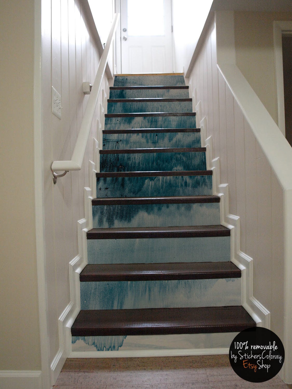 10 step stair riser decal dark ocean blue drip stair sticker | Etsy