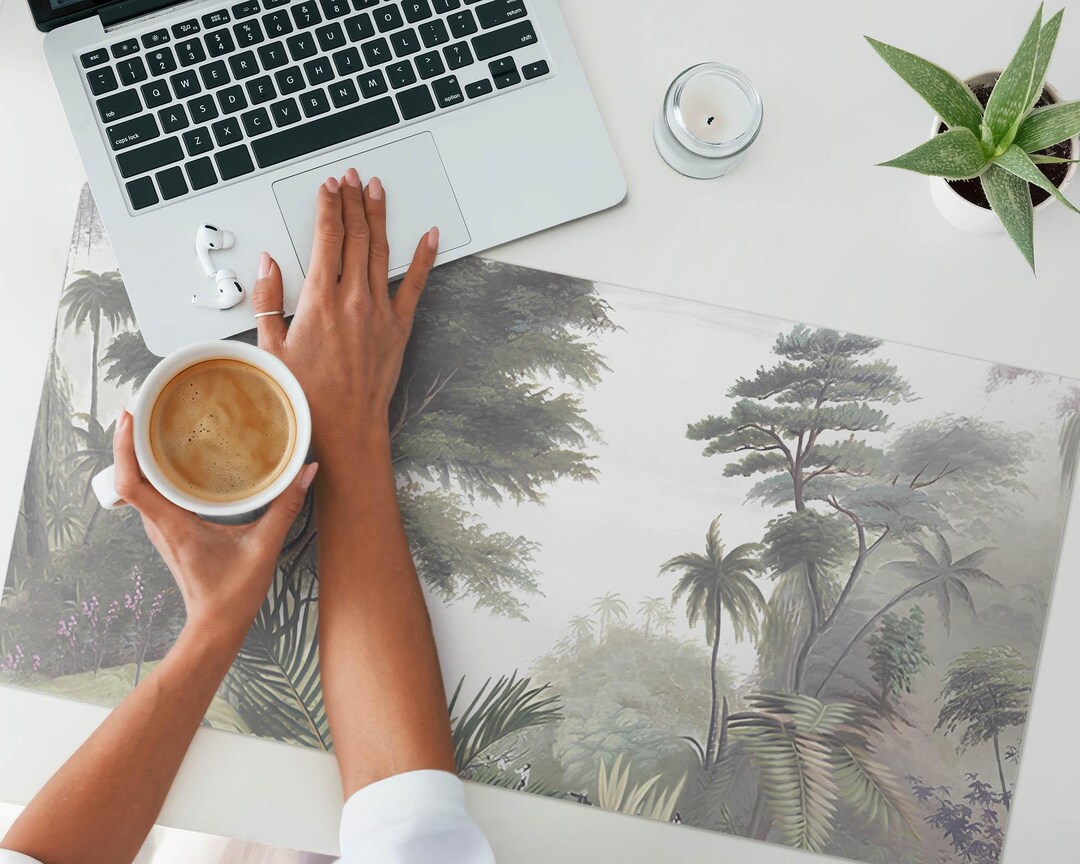 Tropical Jungle Desk Cover, Green Desk Mat, Table Protector Pad ...