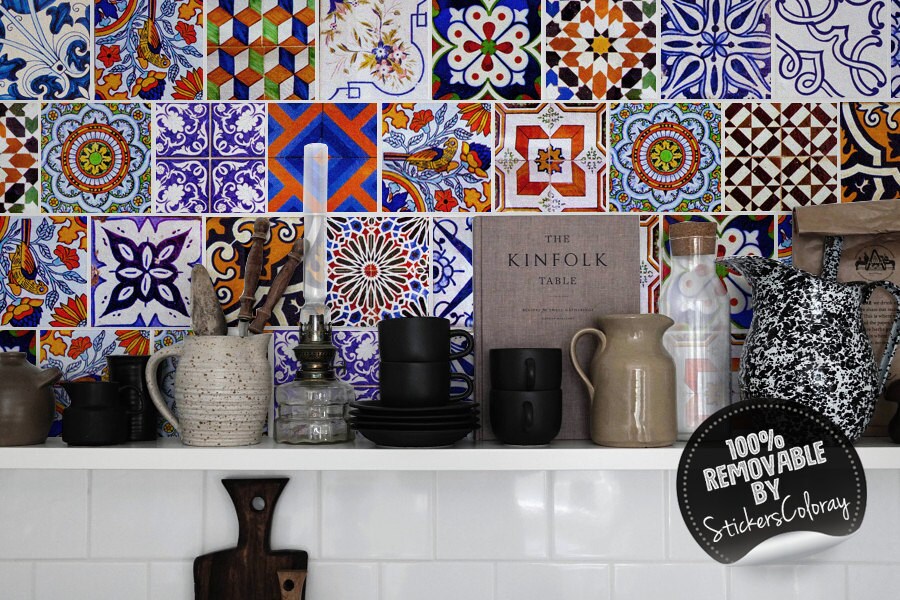 Colorful Spanish Tile Decals, PACK OF 24, Removable, Traditional Old ...
