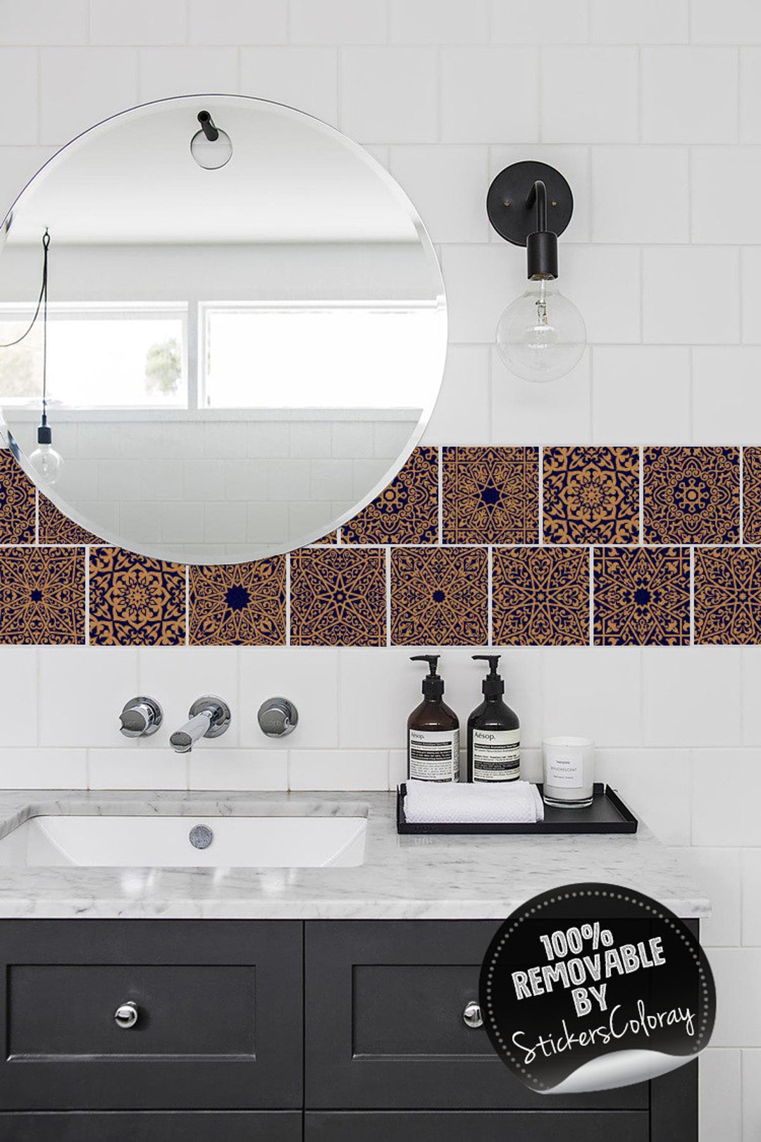 Oriental Arabic Tile Stickers, PACK OF 24, Arabesque, Removable ...