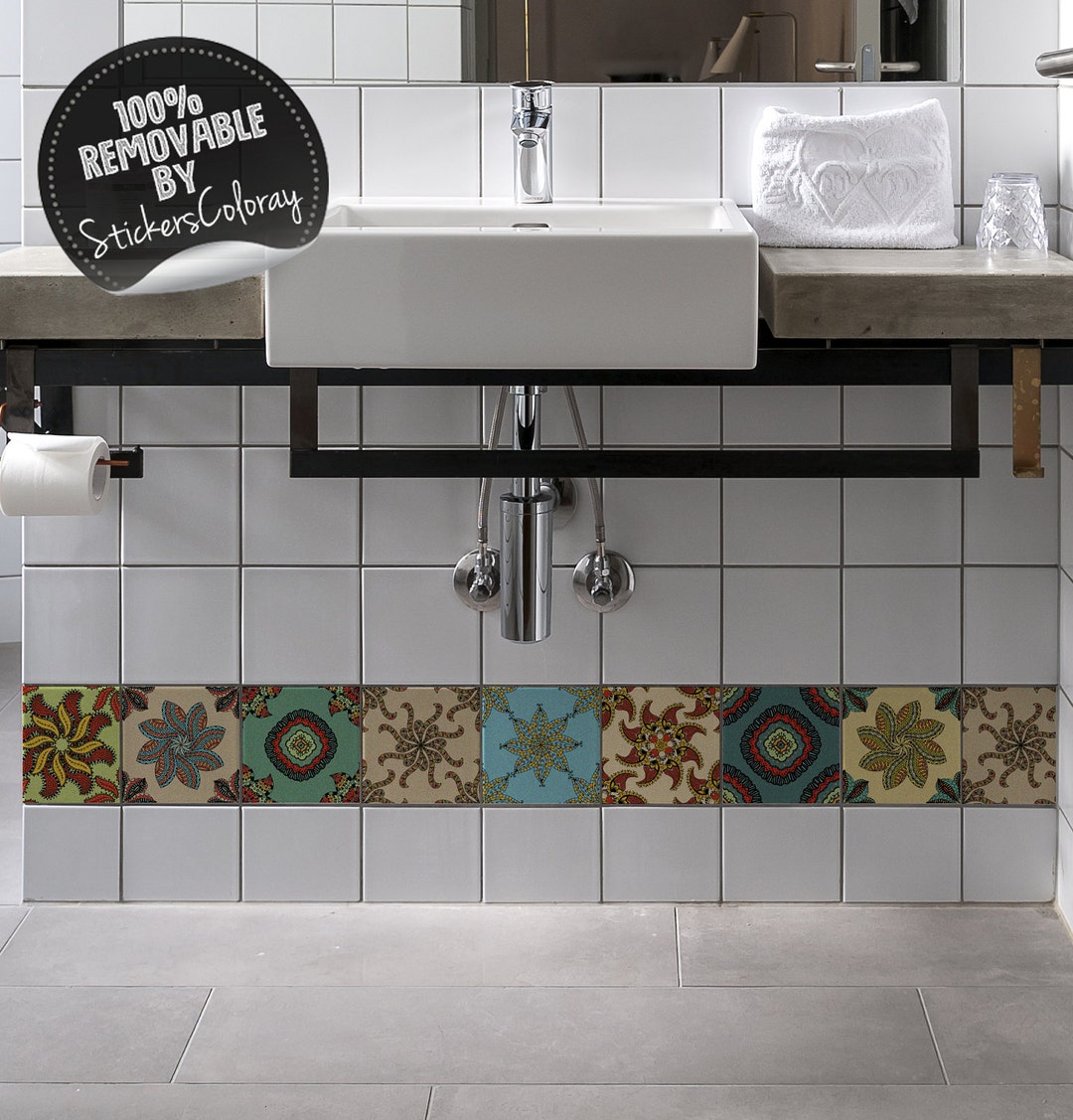 Moroccan Tile Stickers, PACK OF 24, Traditional Tile Decals, Removable ...
