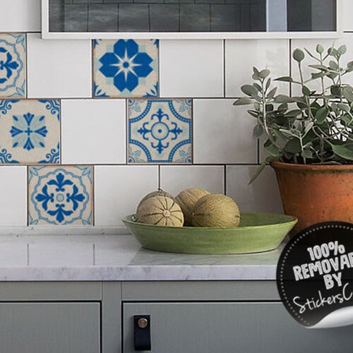 Kitchen Decals Set of 24 Blue Tile Stickers Kitchen Decals - Etsy