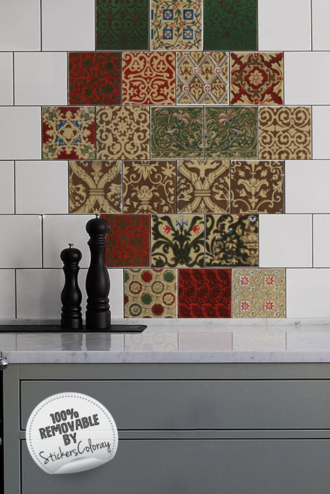 Elizabethan Tile Stickers, PACK OF 24, Decorative, Removable ...
